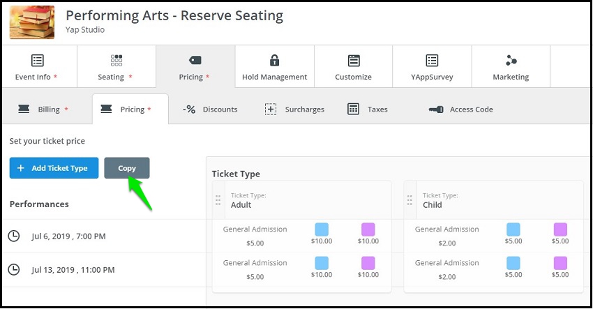 How to copy pricing for multiple performances? – Yapsody Support